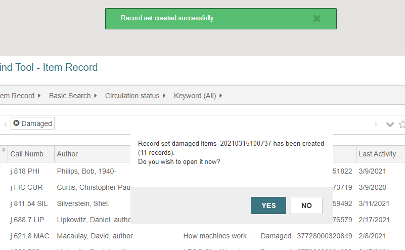 Item Status Reports – IndyPL Shared System